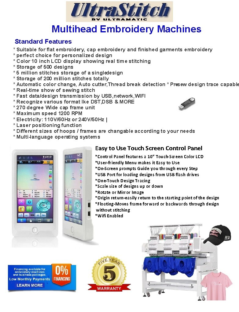 ULTRA STITCH EMBROIDERY MACHINE BY ULTRAMATIC II / 4 HEAD / 12 OR 15 ...