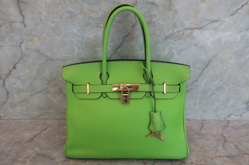 HERMES Birkin 30 Taurillon Clemence Hand Bag Apple Green Square H (2004) | eBay