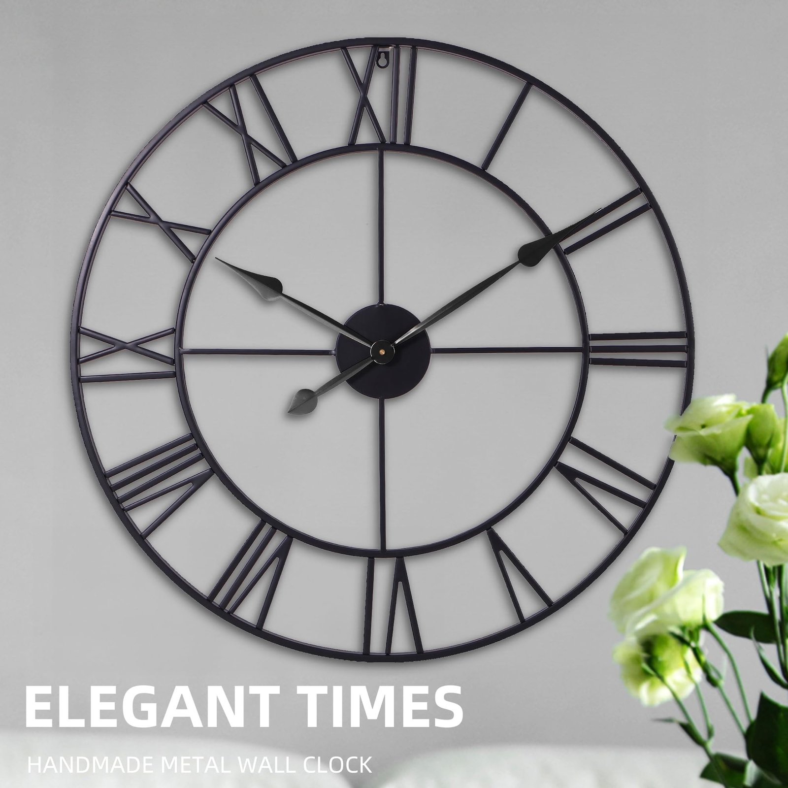 30 Inch Wall Clock, Black Metal Roman Numeral Wall Clock,Oversized ...