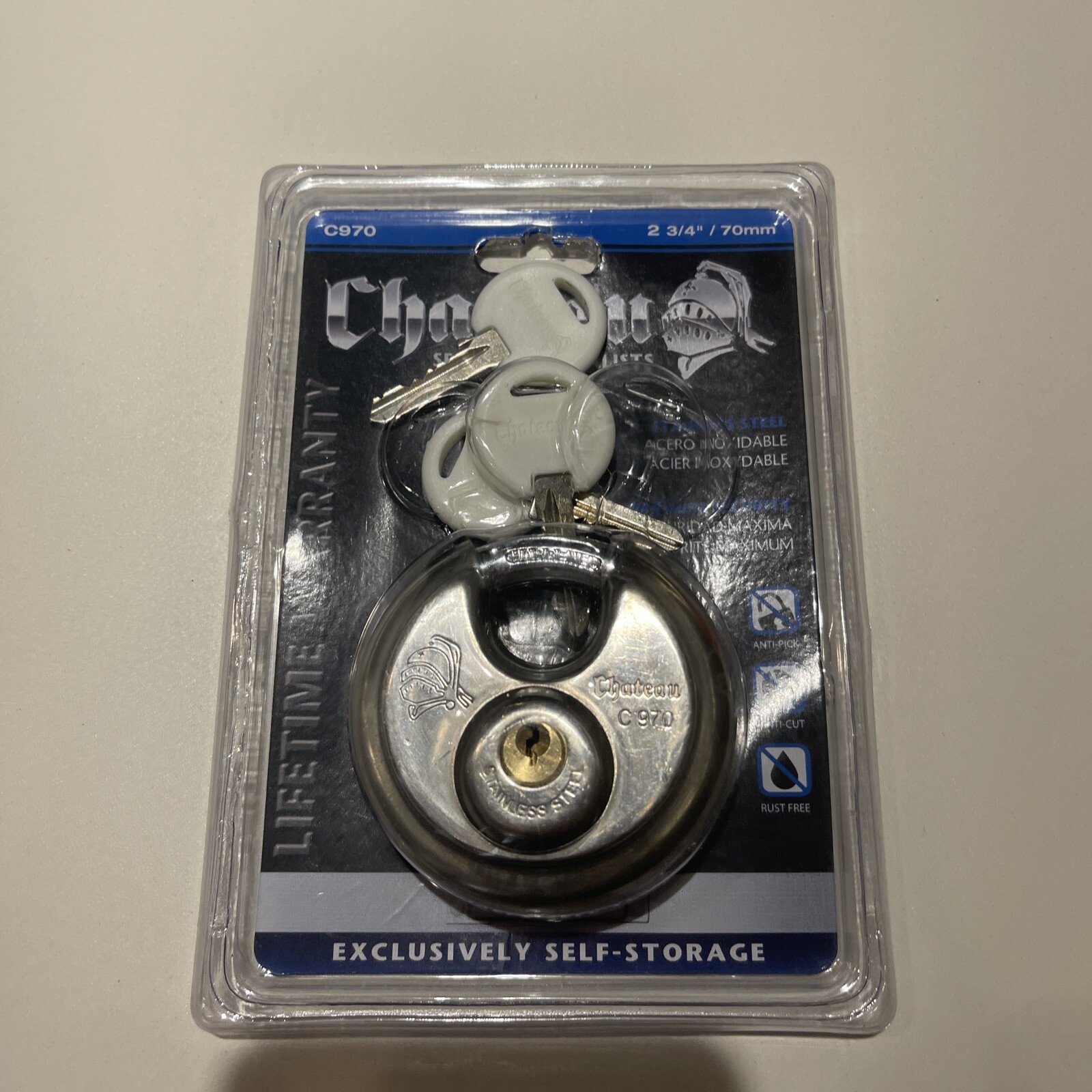 Chateau Padlock Stainless Steel Heavy Duty 3 Keys Round Disc Lock ...