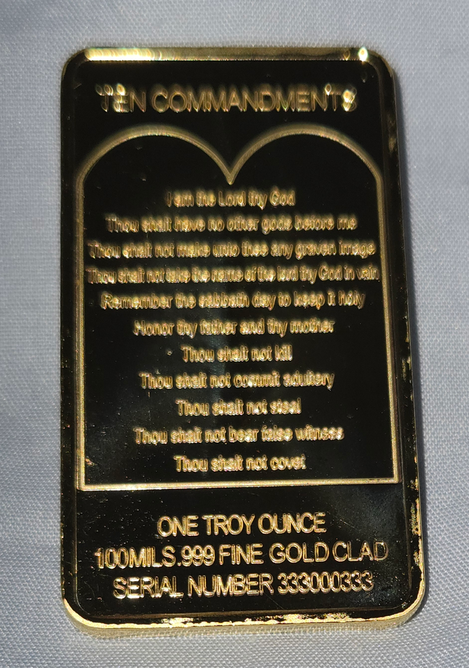 JESUS CHRIST 10 Commandments Gold Silver Bar Church God Holy Bible ...
