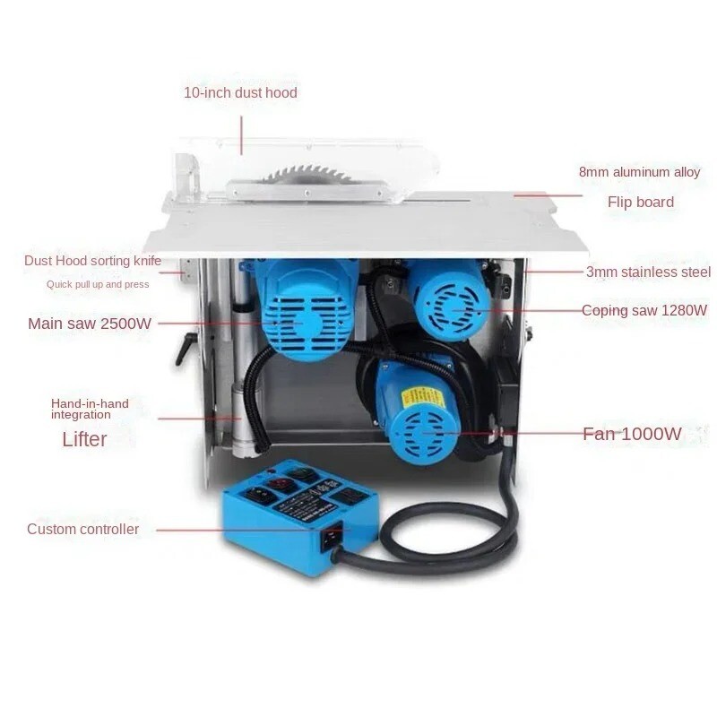 High-power Multi-function Woodworking Table Saw Integrated Dust-free ...