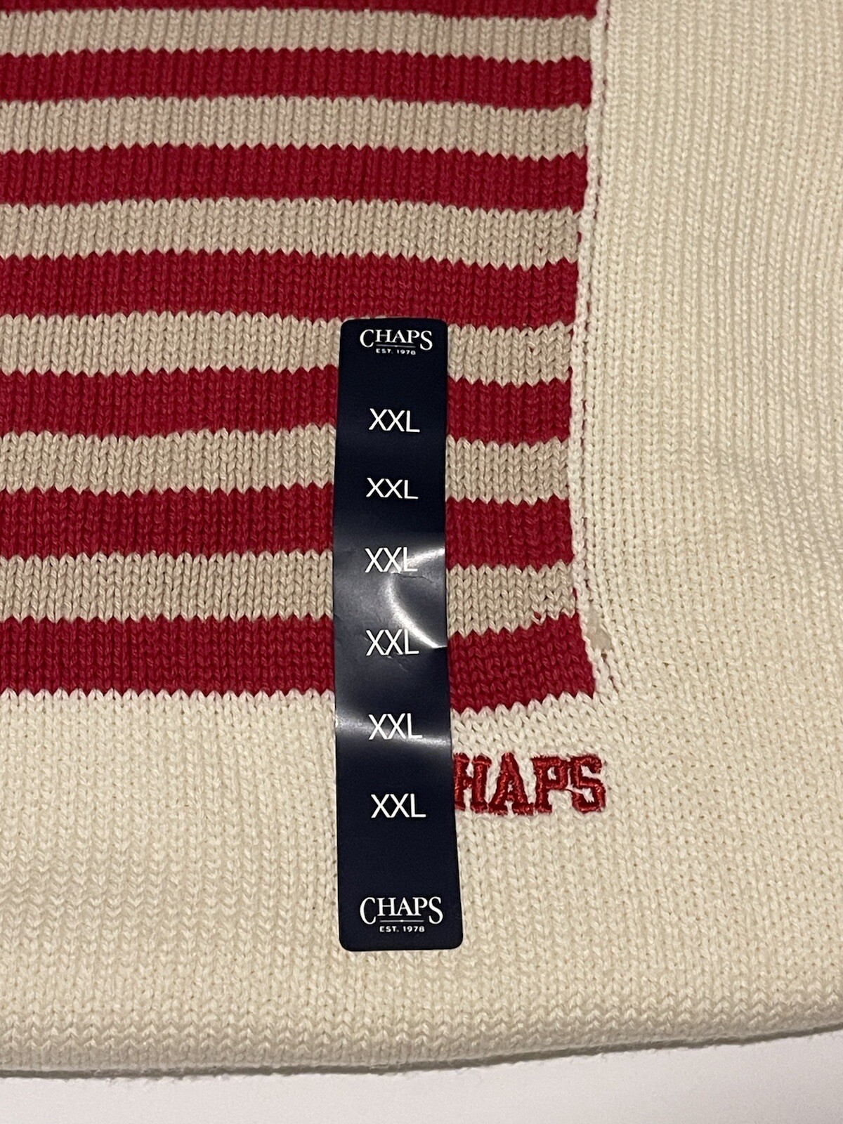 Chaps Mens Knit Sweater Cream American Flag Crewneck Size 3XLT With ...