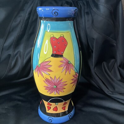 Vibrant Multicolored 10” Vase Naylor Designs Hand Painted 2005 ...