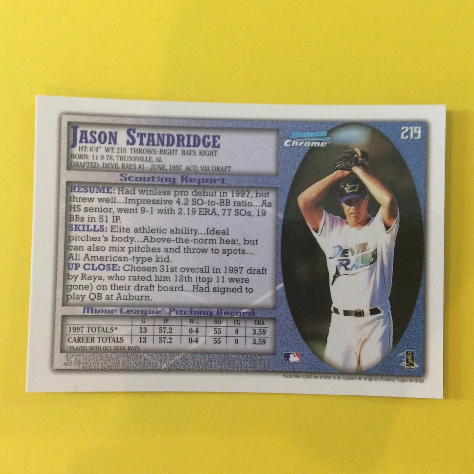 1998 Bowman Chrome #219 Jason Standridge Tampa Bay Devil Rays | eBay