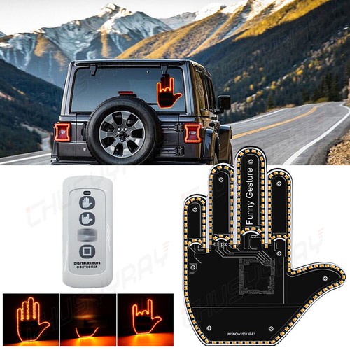 Amber LED Middle Finger Light Hand Finger Gesture Light w/Remote Car ...