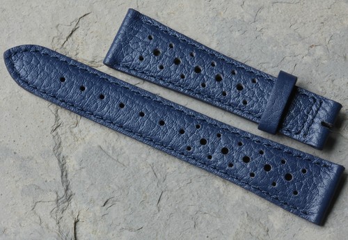 LAST ONE! Blue 19mm textured Swiss vintage watch leather rally band NOS ...