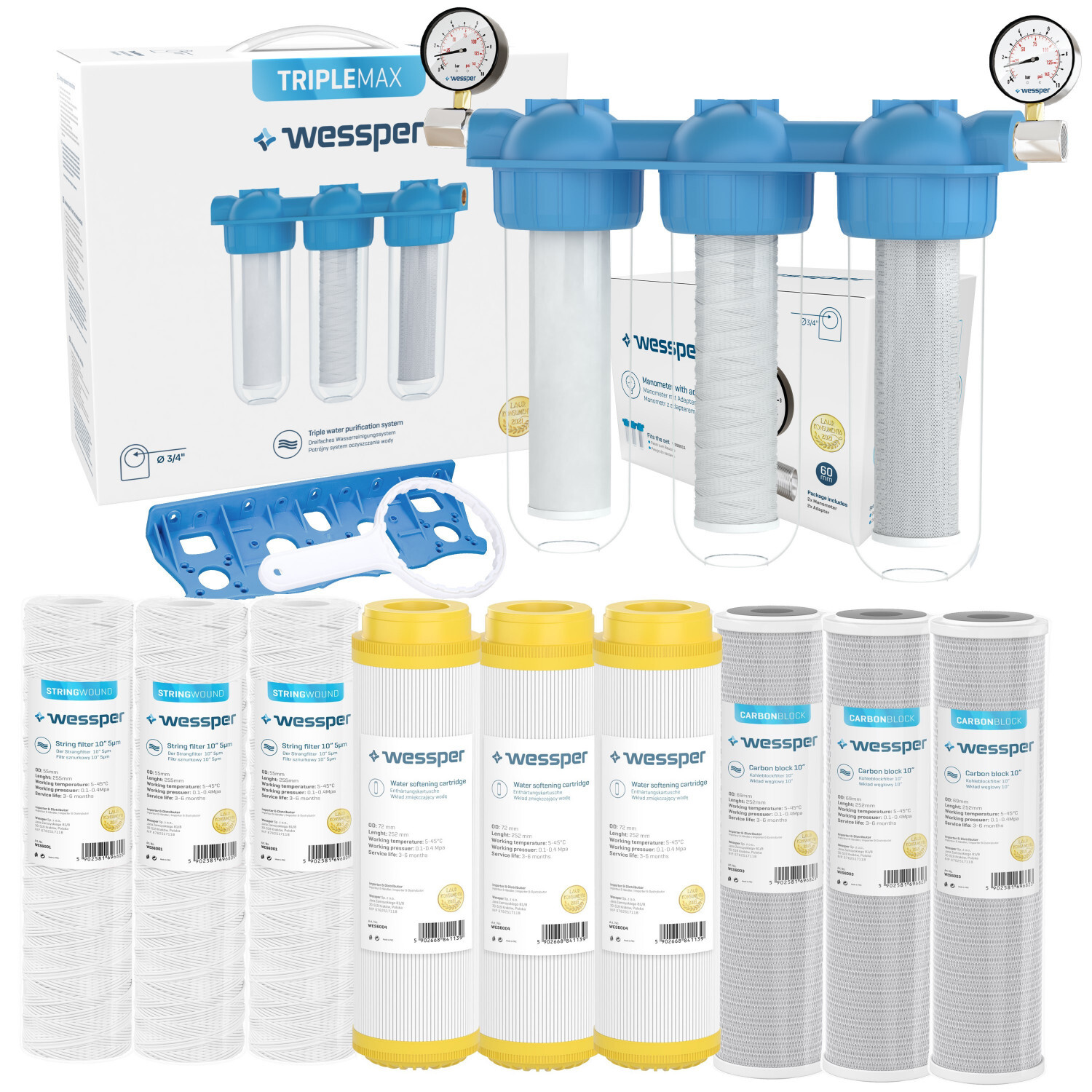 10" 3-Stufen Wasserfilter System Hauswasser Zisterne Brunnen Pumpe 3/4 ...