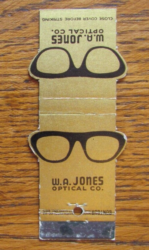 CONTOUR MATCHBOOK COVER: W.A. JONES OPTICAL CO. CLEVELAND & KENT OHIO ...