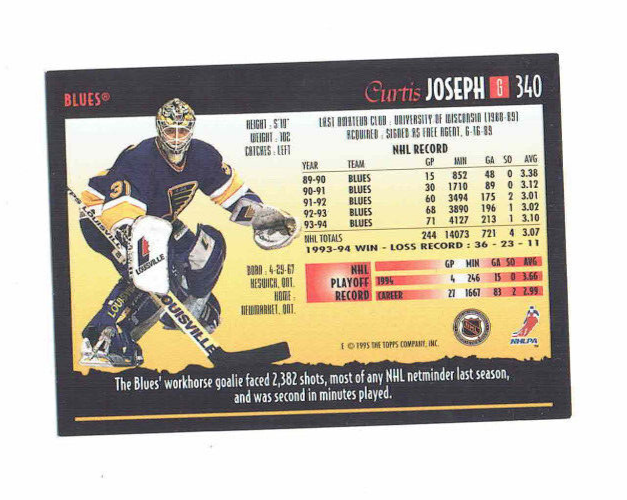 Curtis Joseph St Louis Blues G #340 Topps 1995 #Hockey Card | eBay