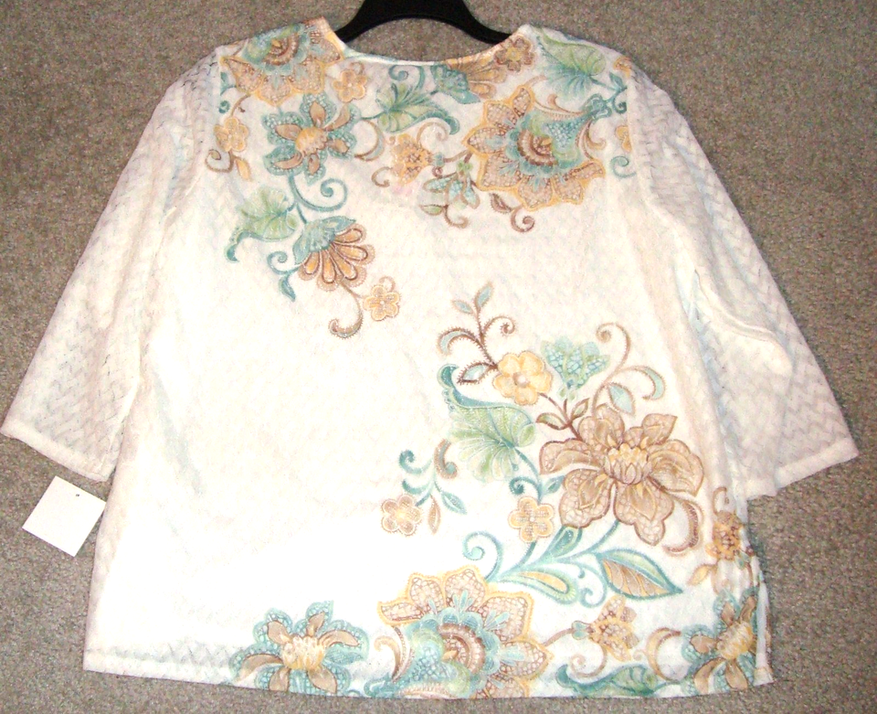 Ladies 1X Blouse- 3/4 Sleeve, White wj/floral design - Alfred Dunner ...