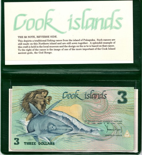 1987 Cook Islands 3$ banknote UNC P3 Official Release Folder | eBay