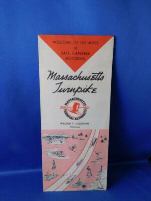 MASSACHUSETTS TURNPIKE MAP ADVERTISING BROCHURE FACTS EMERGENCY RULES ...