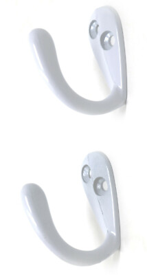 2 x White Robe Hook Hooks Metal Hanger Door Clothes Coat Dress Holder ...