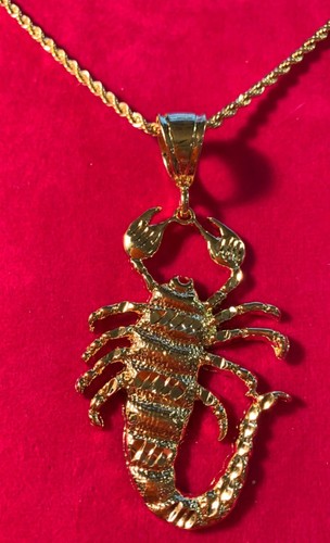 14KT GOLD PLATED SCORPION ZODIAC CHARM OVER 3" HIGH & 18" 3MM ROPE ...