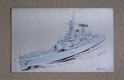 Etched/printed ship's picture on brushed aluminum, Royal Navy HMS Ajax ...