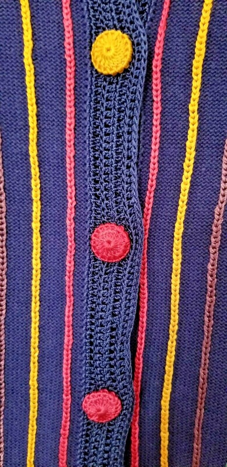 Women's Knit Sweater Cardigan Vertical Stripe Design Blue Boutique Size ...