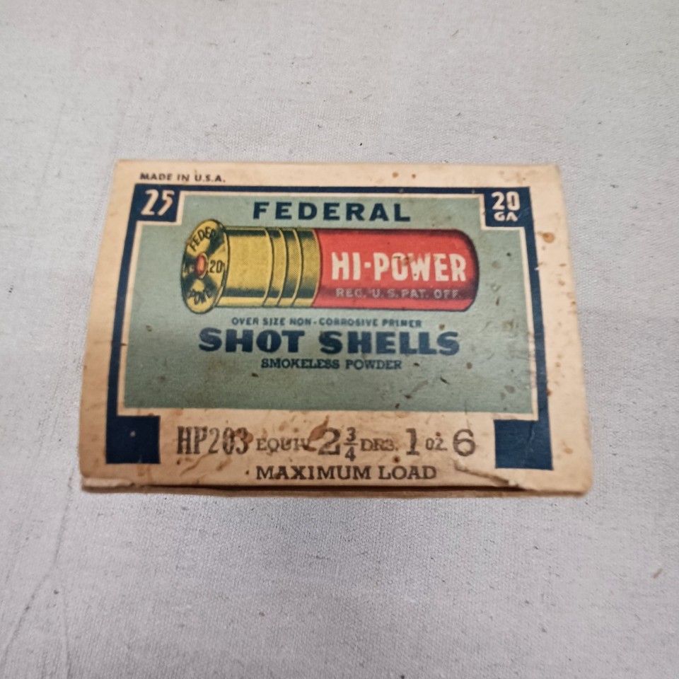 Vintage Federal Hi-Power Shot Gun Shells 20 GA Empty Box Mallard Duck ...