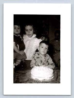 Vintage Photograph Unimpressed Boy Poses w/ Birthday Cake Wearing ...
