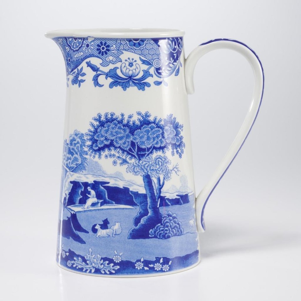 Spode Blue Italian Windsor Water Wine Juice Jug Pitcher Vase 6.75"h 4. ...