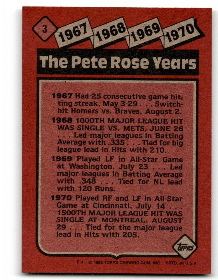 1986 TOPPS ROSE SPECIAL: '67-'70 CINCINNATI REDS #3 | eBay