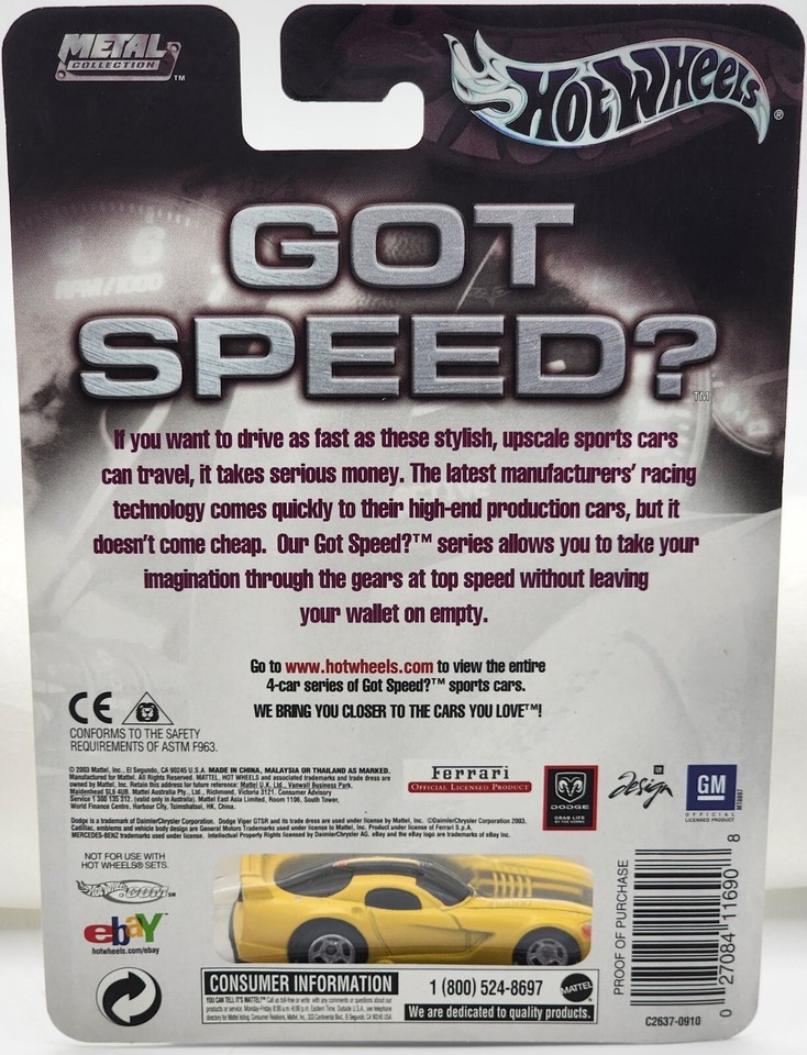 HOT WHEELS AUTO AFFINITY LIMITED EDITION 20,000 DODGE VIPER GTS-R REAL ...