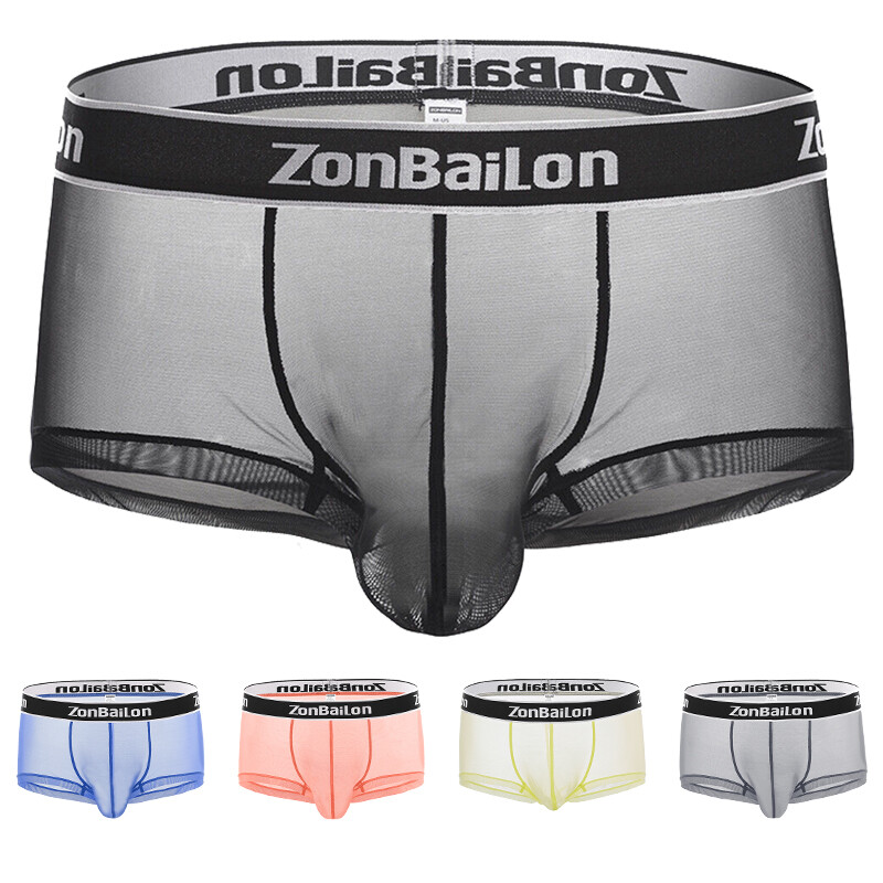 Zonbailon Men Boxer Briefs Gauze Mesh See Through Sexy Underwear Soft ...