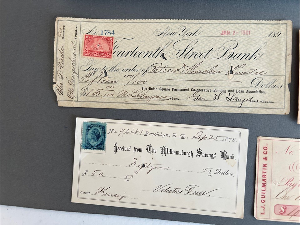 NY, GA, CHECK LOT - 5 Different Checks From 1868 to 1901, 2 With Stamps ...
