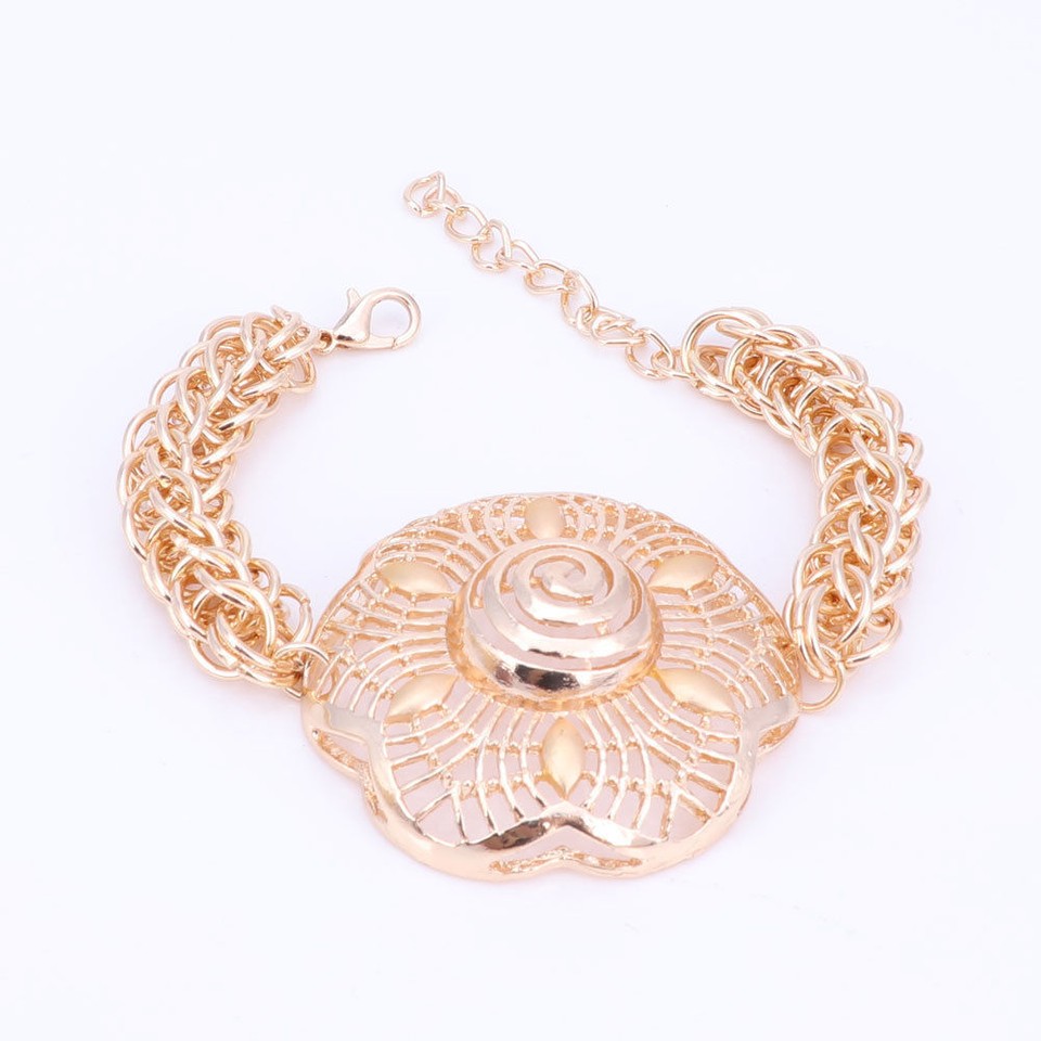 Gold Plated Round Flower Shape with Thick Box Chain 4 Pieces Jewelry ...