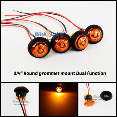 (4) Amber 3/4" LED lights 3 wire Dual function Clearance Marker Trailer ...