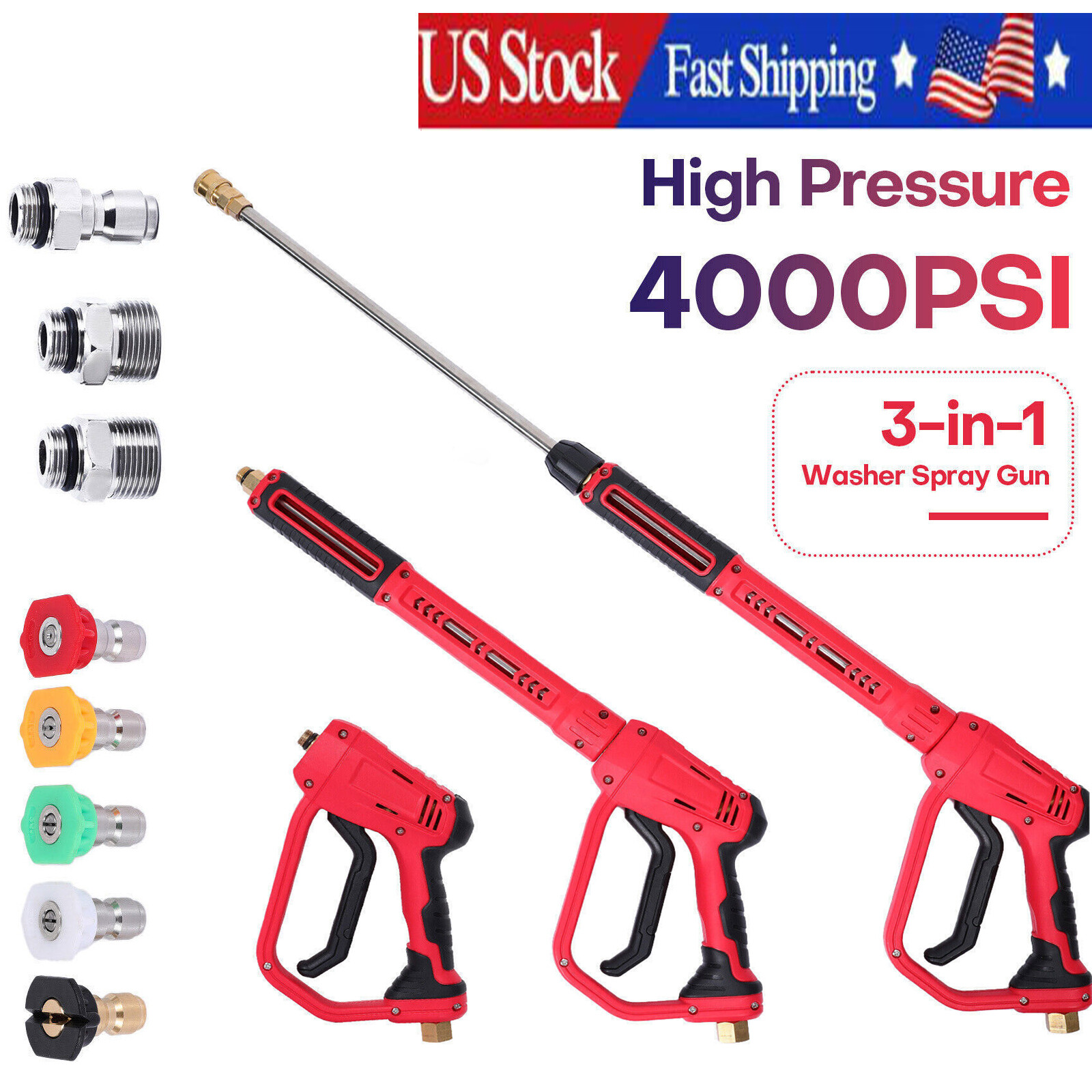 High Pressure 4000PSI Car Power Washer Gun Spray Wand Lance Nozzle and ...