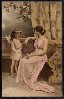 BY125 A & MB N° 477 BEAUTIFUL LADY WOMAN CUPID ANGEL Fine LITHO 1908 | eBay