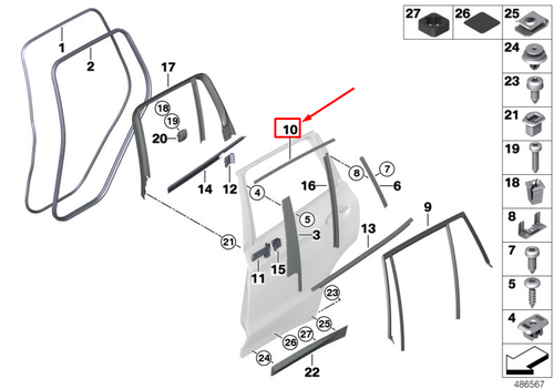 BMW X3 G01 REAR LEFT DOOR WINDOW FRAME COVER 51357410041 for sale ...