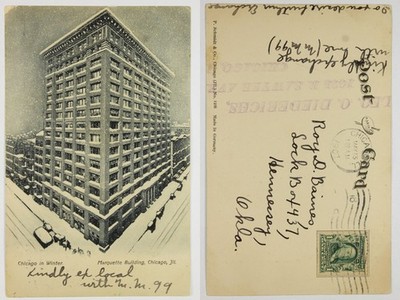 1907 Chicago Marquette Building Winter Snow Scene Posted Postcard P ...