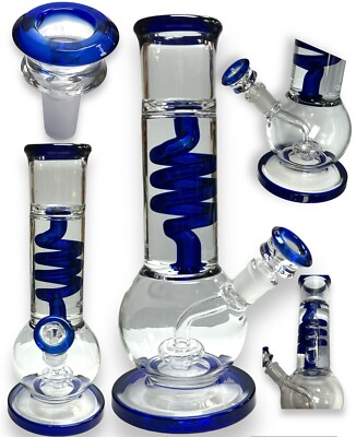 10" FREEZABLE GLYCERIN Coil Glass Beaker Bong Smoking Water Pipe ...