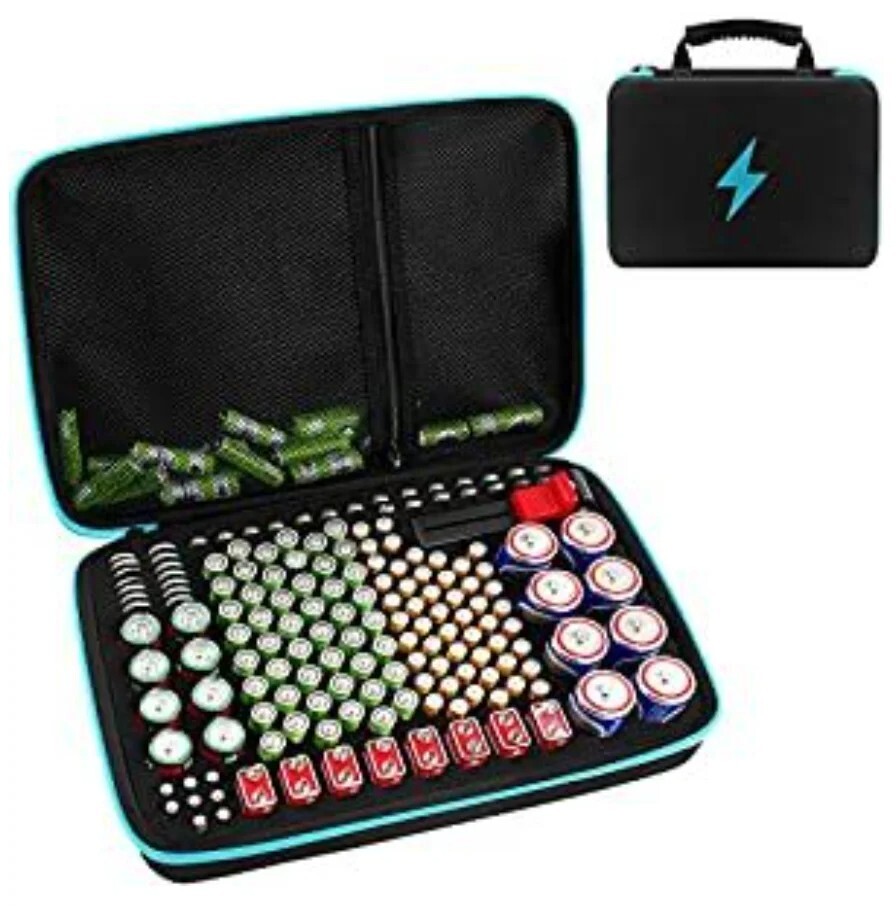 Battery Storage Organizer Tester Carry Case Bag Hold Batteries AA AAA C ...