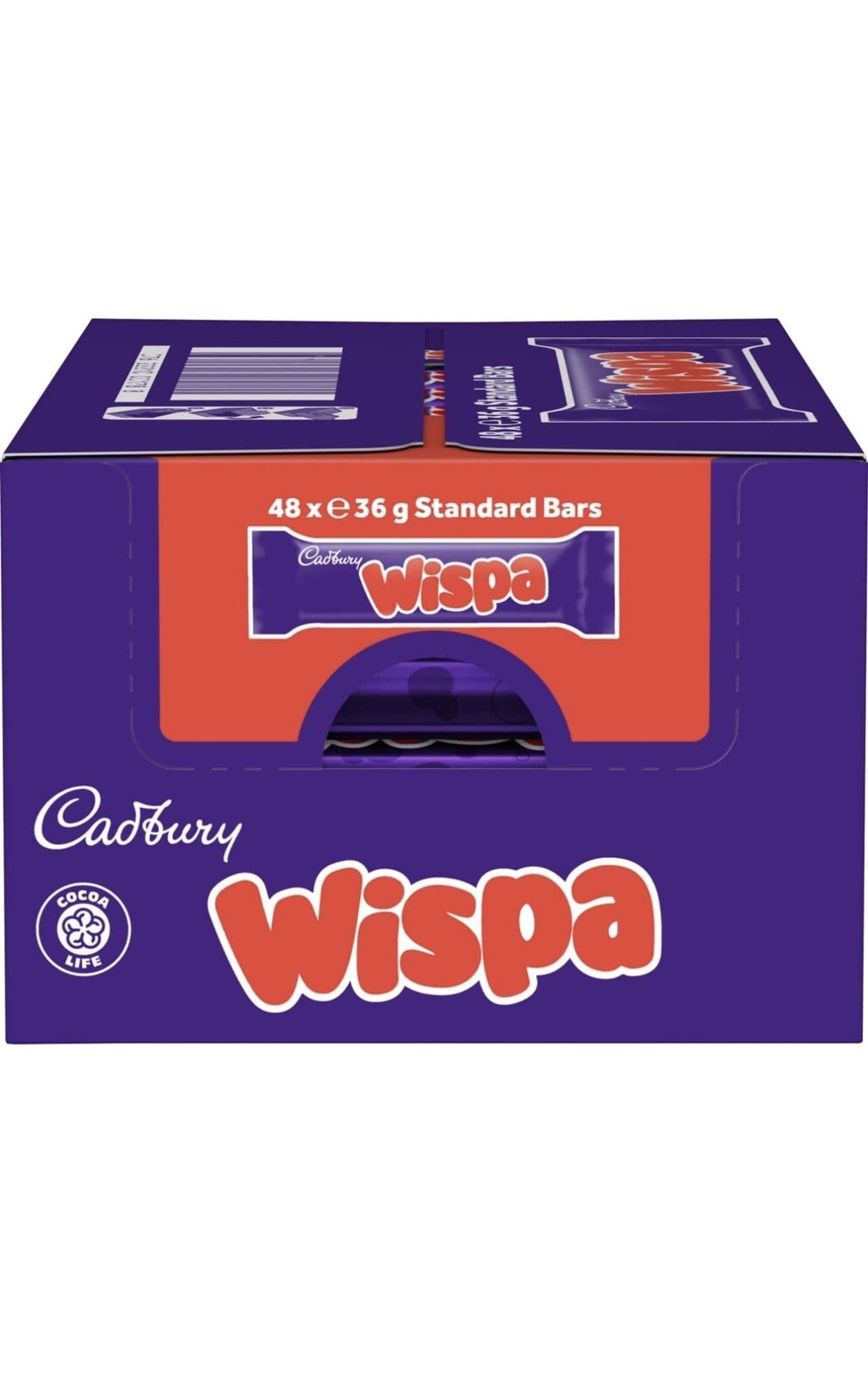 Cadbury Wispa Chocolate 36g Bars Pack of 48 Smooth Creamy Chocolate ...