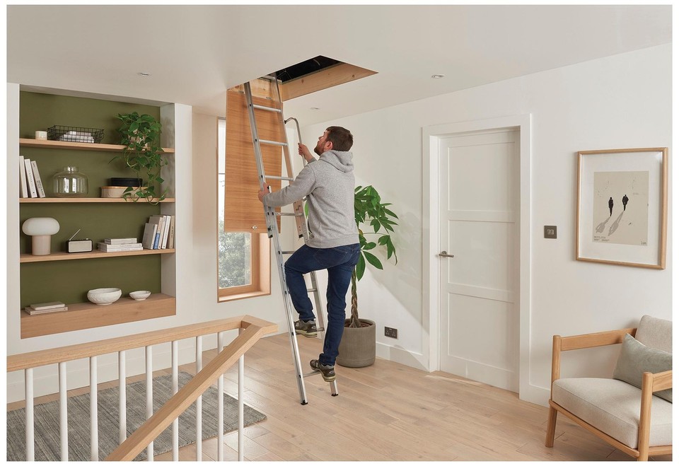 2 Section Loft Attic Ladder Handrail Aluminium Heavy Duty 2.69m 8ft ...