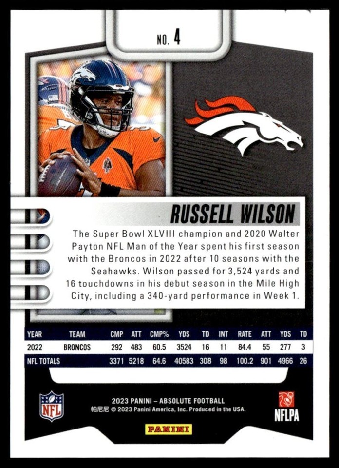 2023 Panini Absolute Green Russell Wilson /99 Denver Broncos #4 | eBay