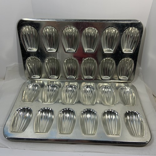 2 Pc French Madeline 12 Piece Sponge Cake Baking Sheets Pans Molds 2x3 ...