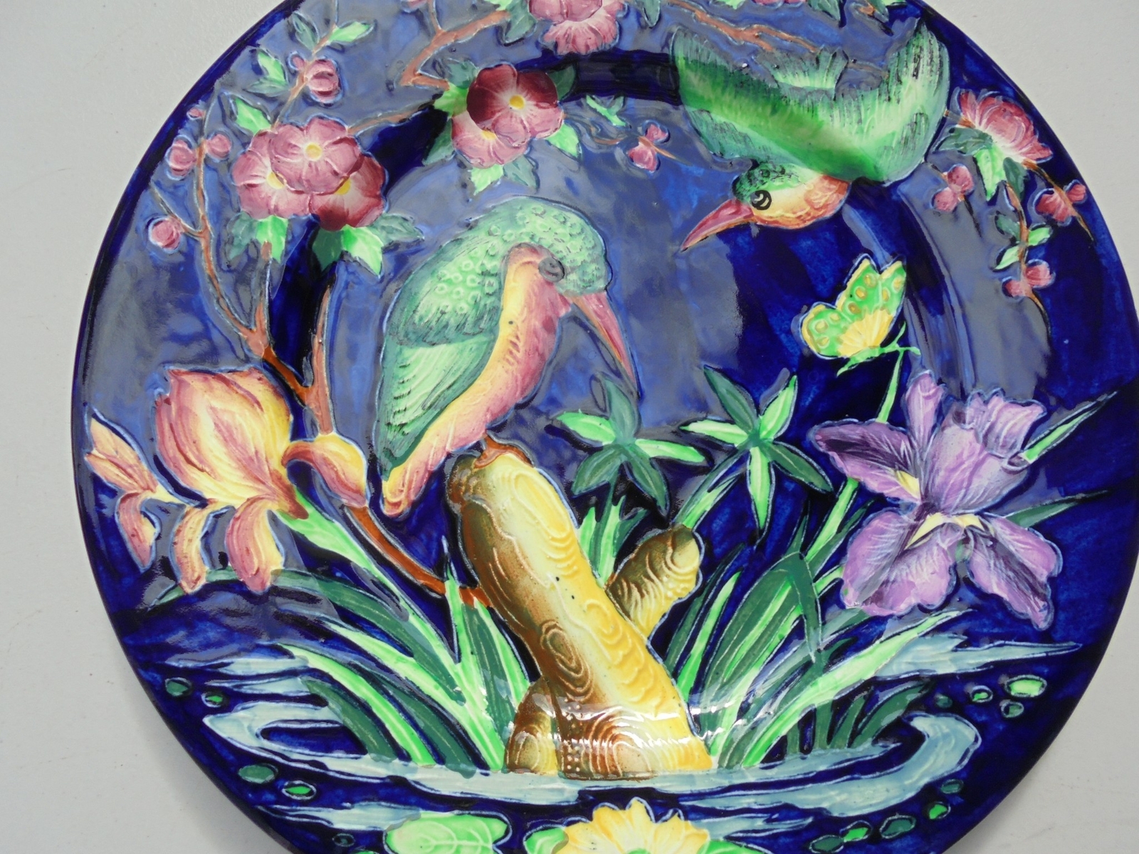 Antique Vintage Maling Ware England Charger Kingfisher Birds & Flowers ...