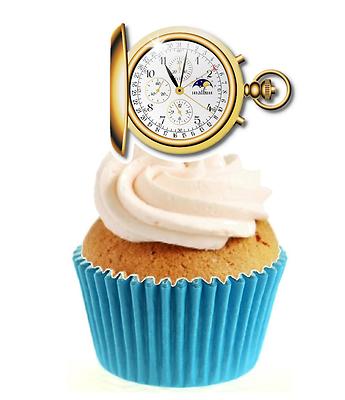 Novelty Pocket Watch 12 Edible Stand Up wafer paper cake toppers ...