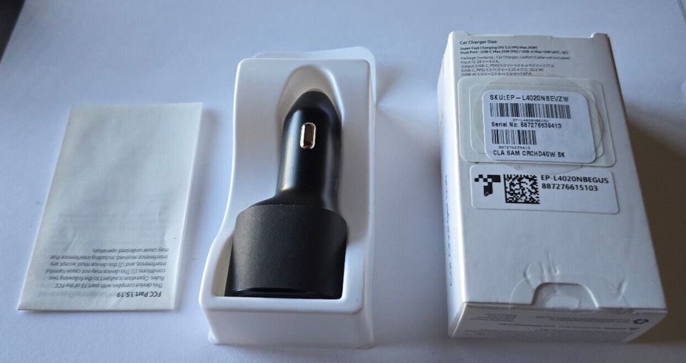 Unused Black Samsung Fast Car Charger Duo Dual Port 25W+15W EP-L4020 in ...