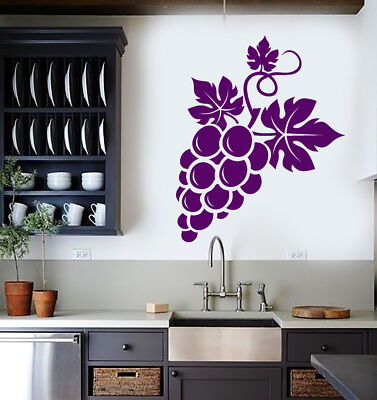 Vinyl Wall Decal Bunch Of Grapes Fruit Wine Kitchen Decor Stickers ...