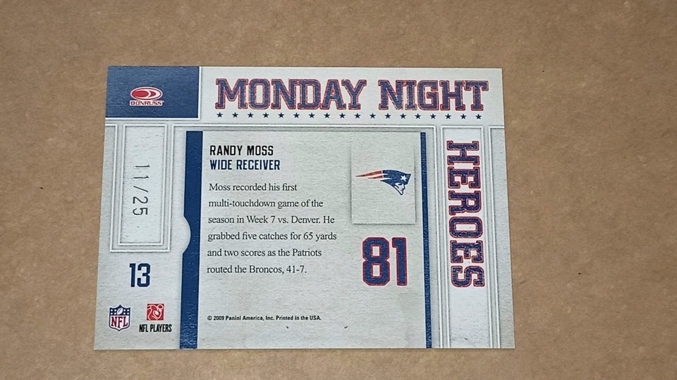 2009-DONRUSS CLASSICS-RANDY MOSS MONDAY NIGHT HEROES PLATINUM BLUE-/25 ...