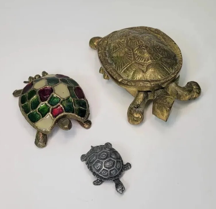 Brass Turtle Trinket Box Vintage Set Collection of 3 Turtles 🐢 | eBay