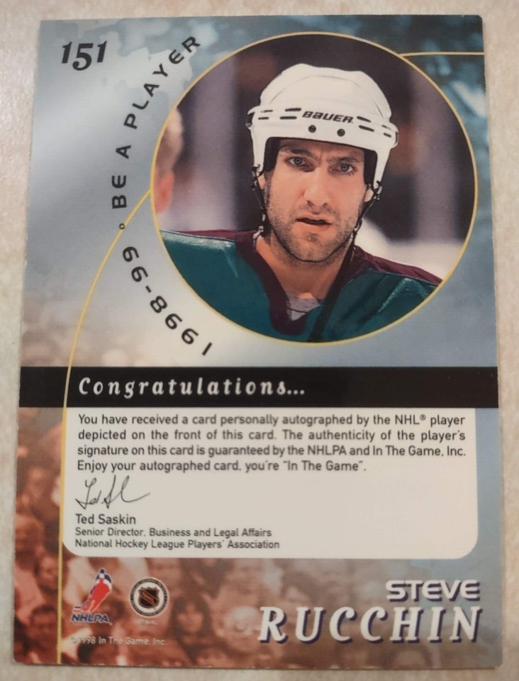 1998-99 Be A Player STEVE RUCCHIN NHL Ducks AUTOGRAPH! Card #151 FREE S ...