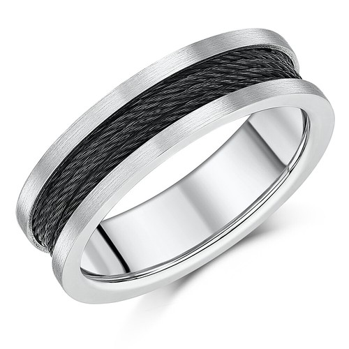 Titanium Wedding Ring Set Black Steel Cable 5&7mm His & Hers Designer ...