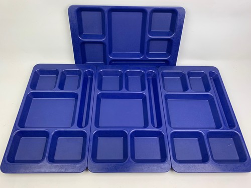 4 Cafeteria Lunch School Food Tray Blue Divided 6-Compartment Cambro ...