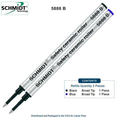 2X Schmidt 5888 B Safety Ceramic Rollerball Metal Refill Black/Blue ...